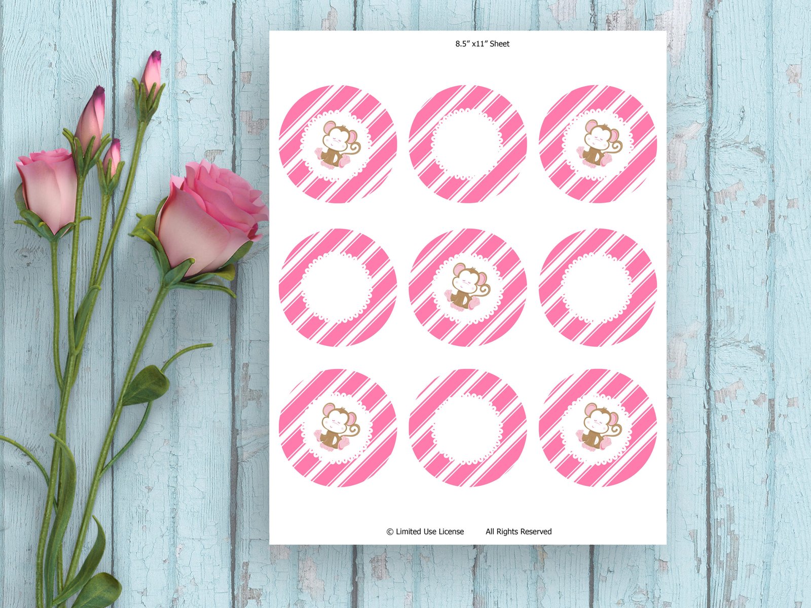 Pink Round Diagonal Stripes Cupcake Topper-Printable Tags-Monkey - Its ...